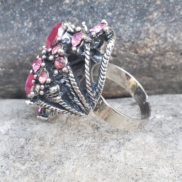 Jewelry | Stunning Big Pink Rhinestone Statement Ring Adjustable Nwot ...
